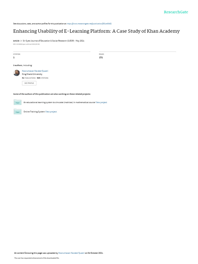 Enhancing Usability of E-Learning Platform: A Case Study of Khan ...
