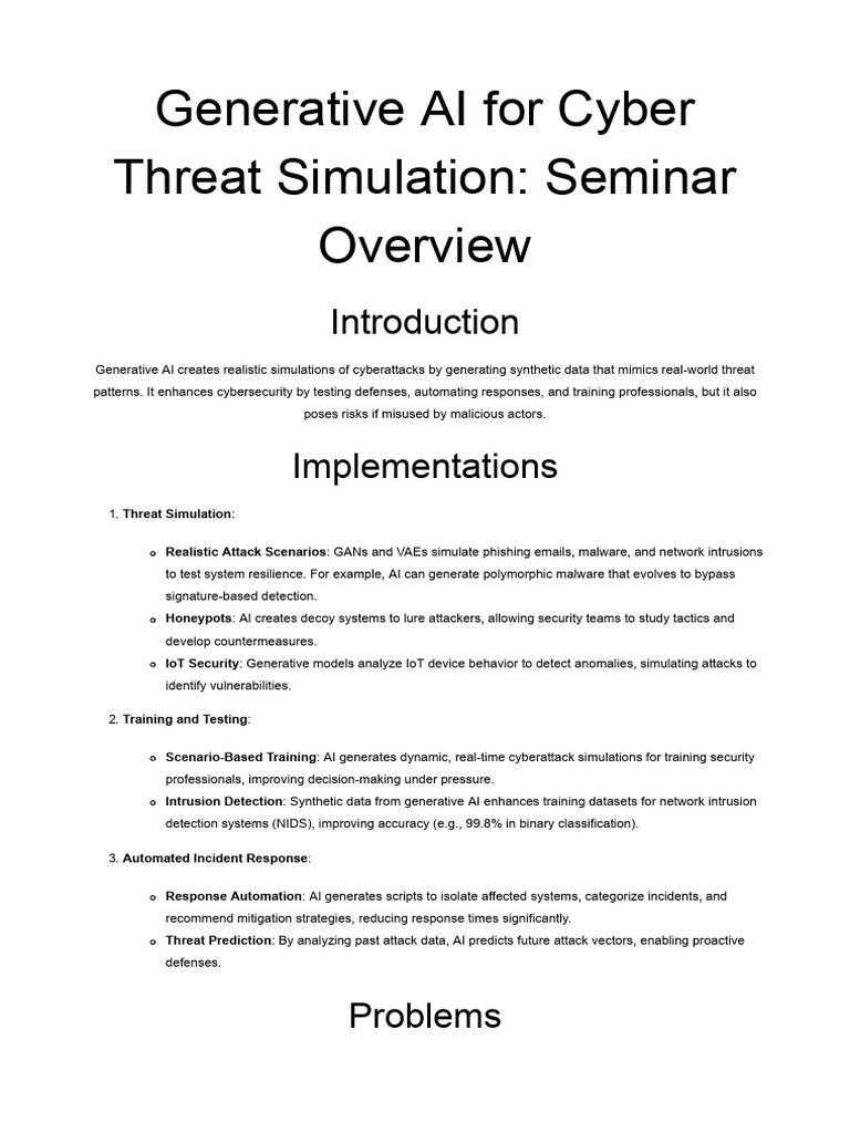 Generative AI in Cyber Threat Simulation | PDF | Security | Computer ...