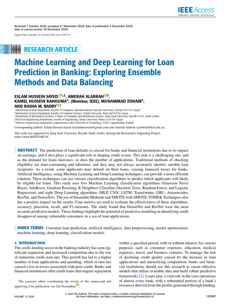 Machine Learning and Deep Learning For Loan Prediction in Banking Exploring Ensemble Methods and ...
