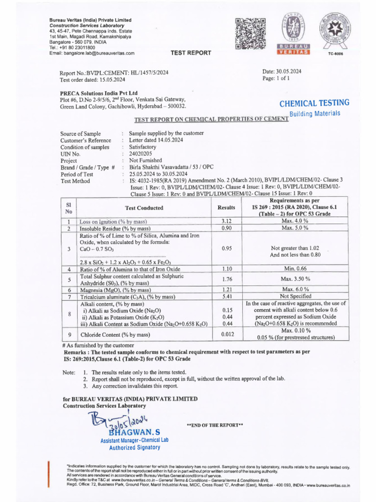 6) Cement Chemical Properties Report | PDF