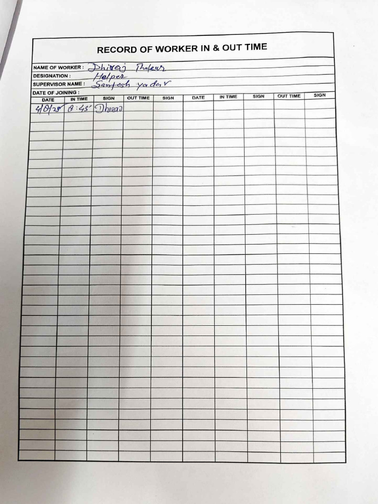 In and Out Sign Sheet | PDF