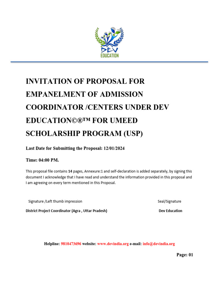 UMEED Scholarship Program Proposal Invite | PDF