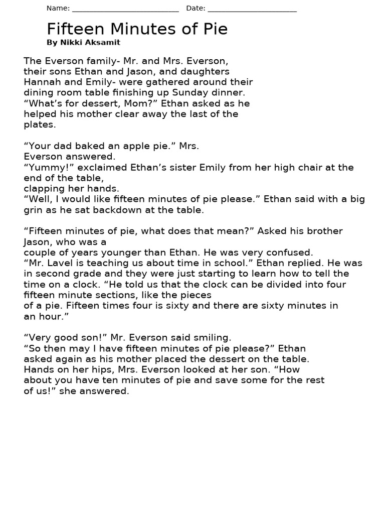 Fifteen Minutes of Pie - Reading Comprehension | PDF | Foods | Cuisine