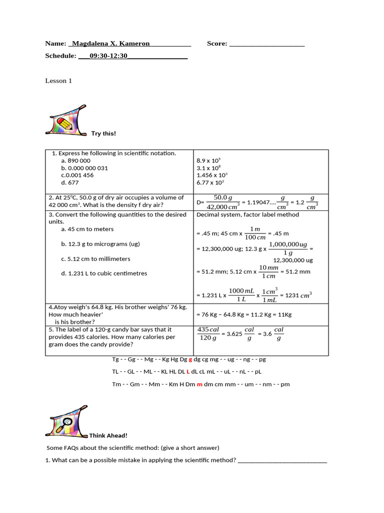Scientific Notation and Density Exercises | PDF | Scientific Method ...