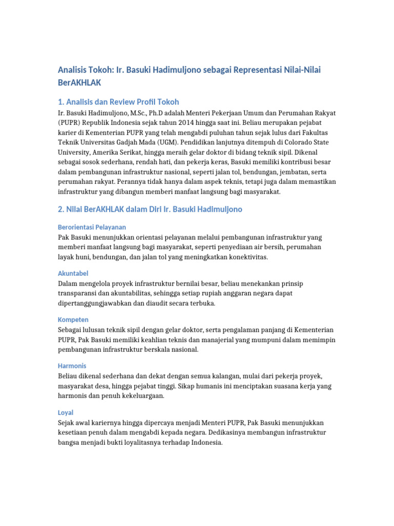 Analisis Basuki Hadimuljono BerAKHLAK | PDF