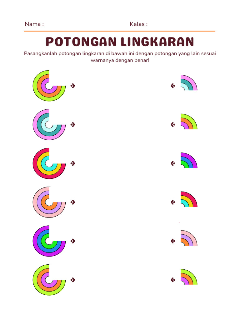 Memasangkan Potongan Lingkaran Lembar Kerja Koding Seni Rupa Warna Warni Ilustratif | PDF
