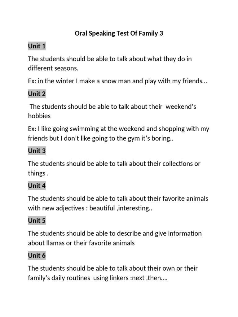Oral Speaking Test of Family 3 | PDF
