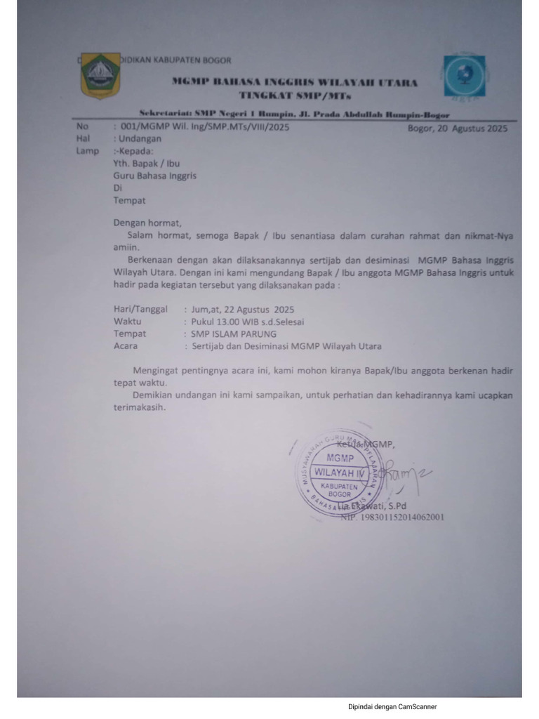 Surat Undangan MGMP | PDF