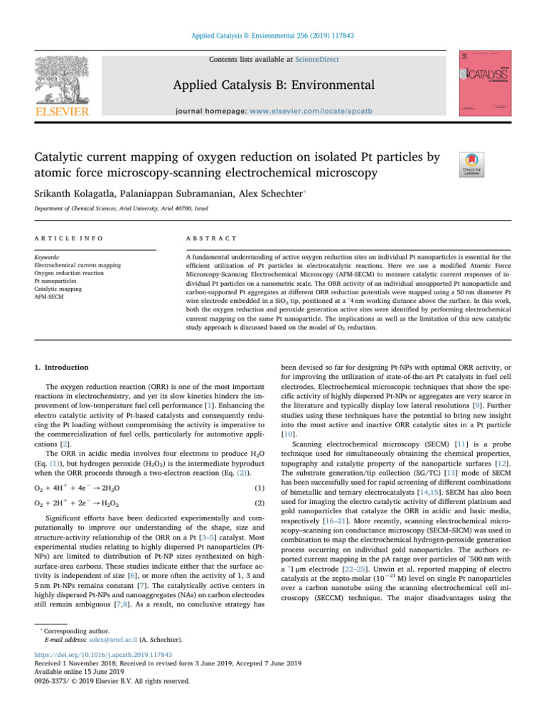 Catalytic Current Mapping of Oxygen Reduction On Isolated PT Particles ...