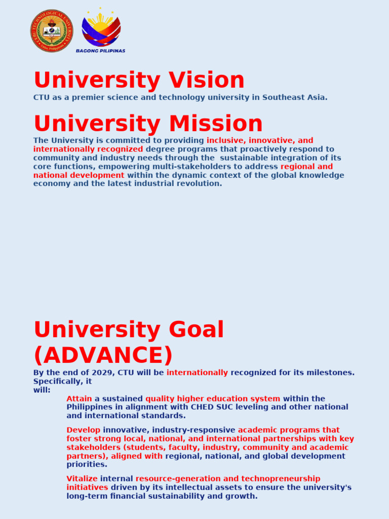 CTU Vision, Mission, and Goals Overview | PDF | Sustainability | University