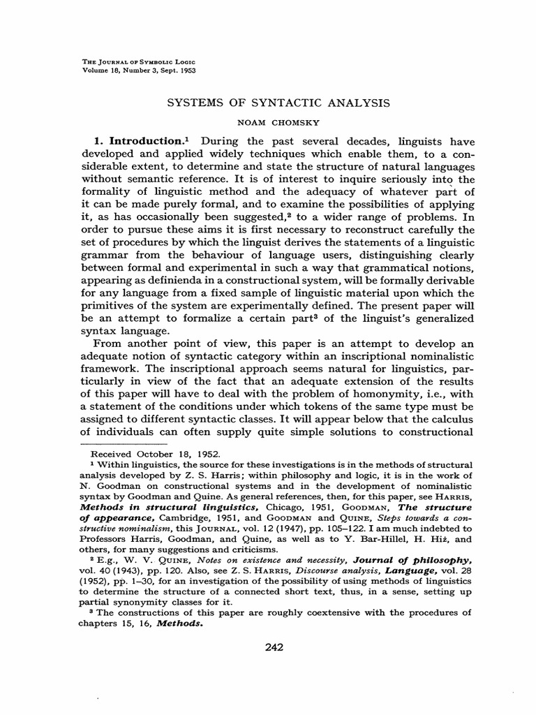 Chomsky 1953 - Systems of Syntactic Analysis | PDF