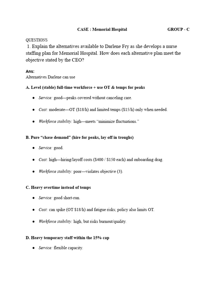 Group C - Memorial Hospital | PDF