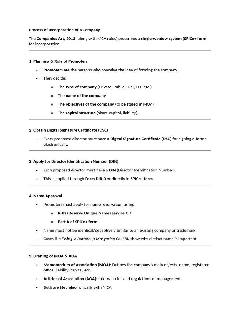 Company Incorporation Process Overview | PDF | Articles Of Association ...