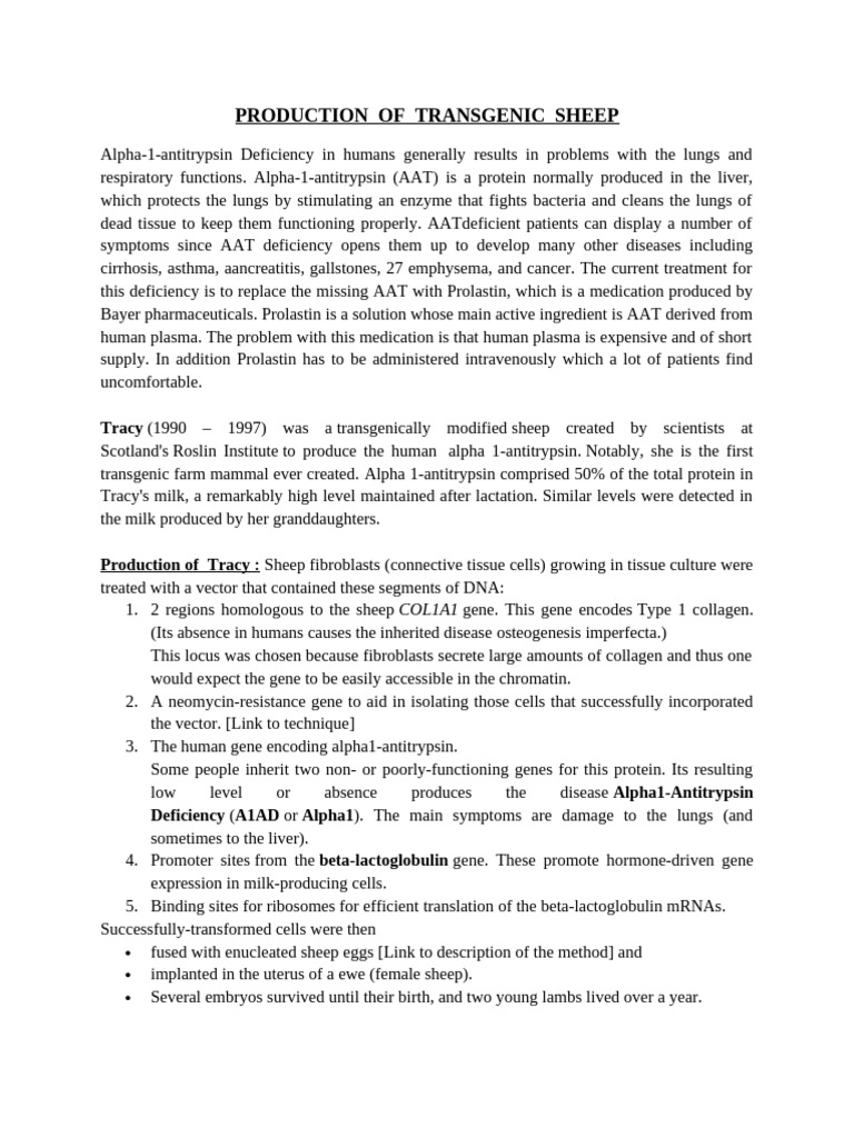 Tracy: Pioneer Transgenic Sheep Production | PDF | Transgene | Gene