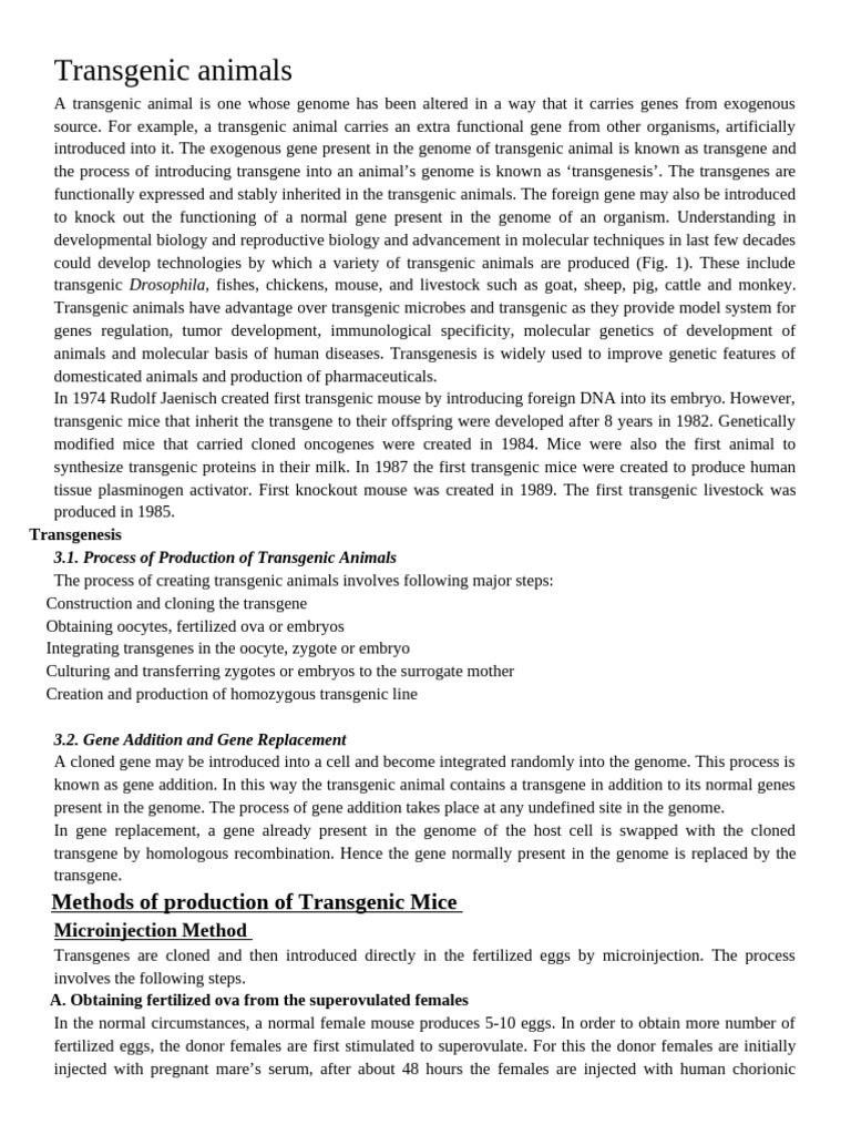 Microinjection Steps for Transgenic Mice | PDF | Transgene | Fertilisation