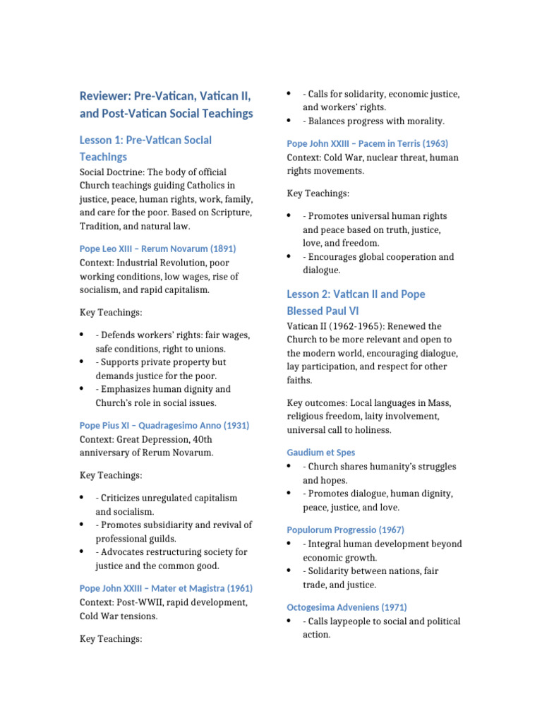 Catholic Social Teachings Overview | PDF | Catholic Social Teaching ...