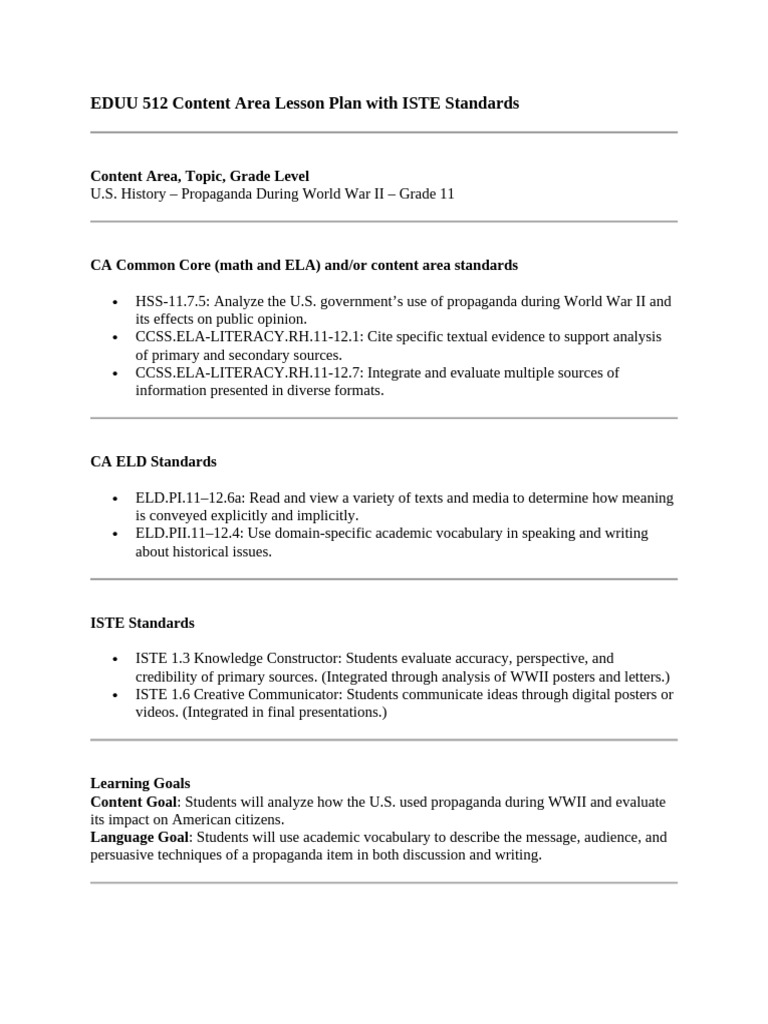WWII Propaganda Lesson Plan for 11th Grade | PDF | Propaganda ...