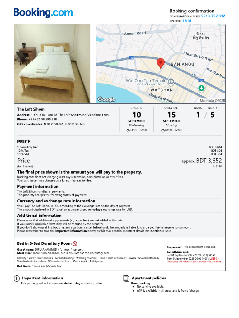 Booking Dipu Laos | PDF