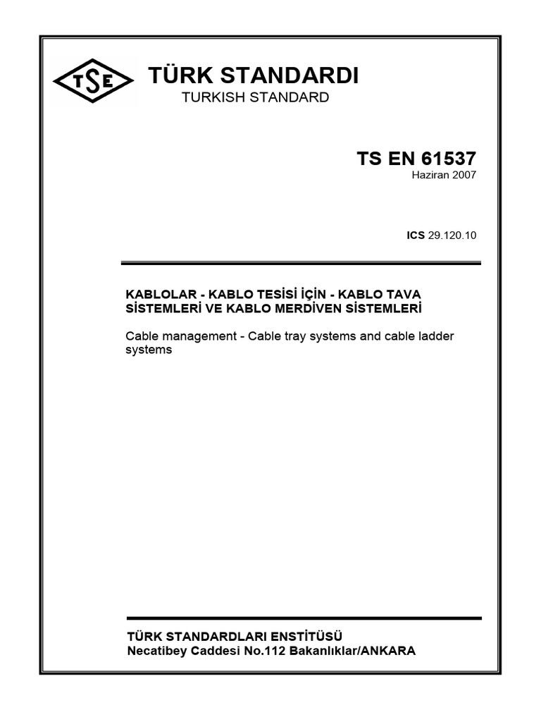 TS en 61537-Kablo Tss Için Kabl Tava Sistmlr Ve Kabl Merdvn Sist | PDF