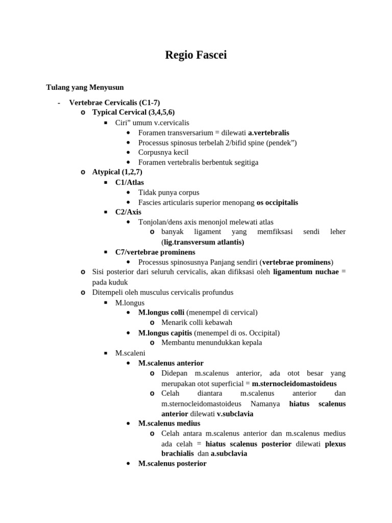 Struktur dan Vaskularisasi Regio Cervicalis | PDF