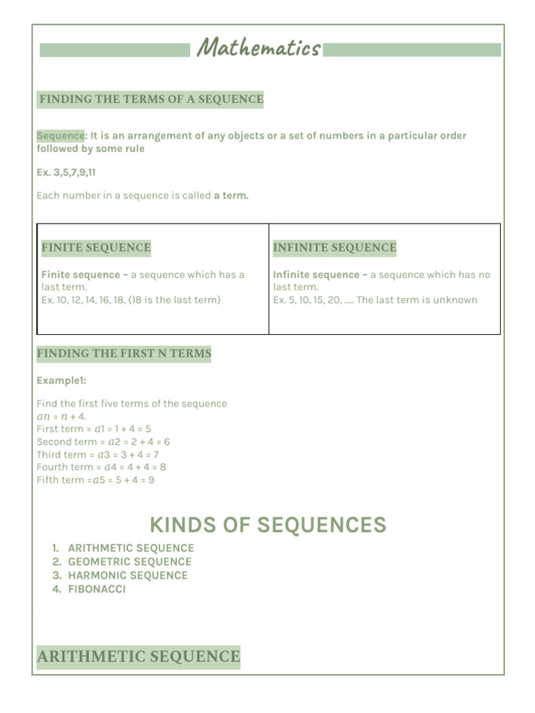 Aesthetic Green Google Doc Notes Template | PDF | Sequence | Arithmetic