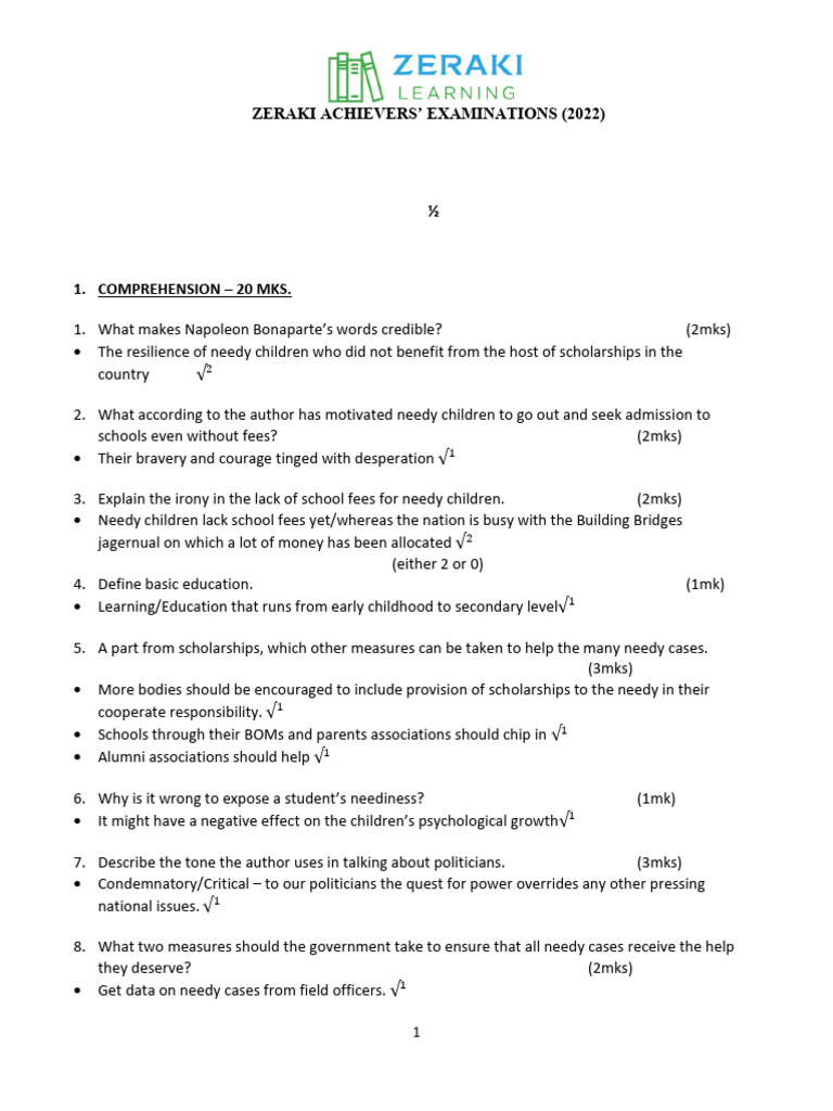English - English Form 3 Paper 2 - Marking Scheme | PDF