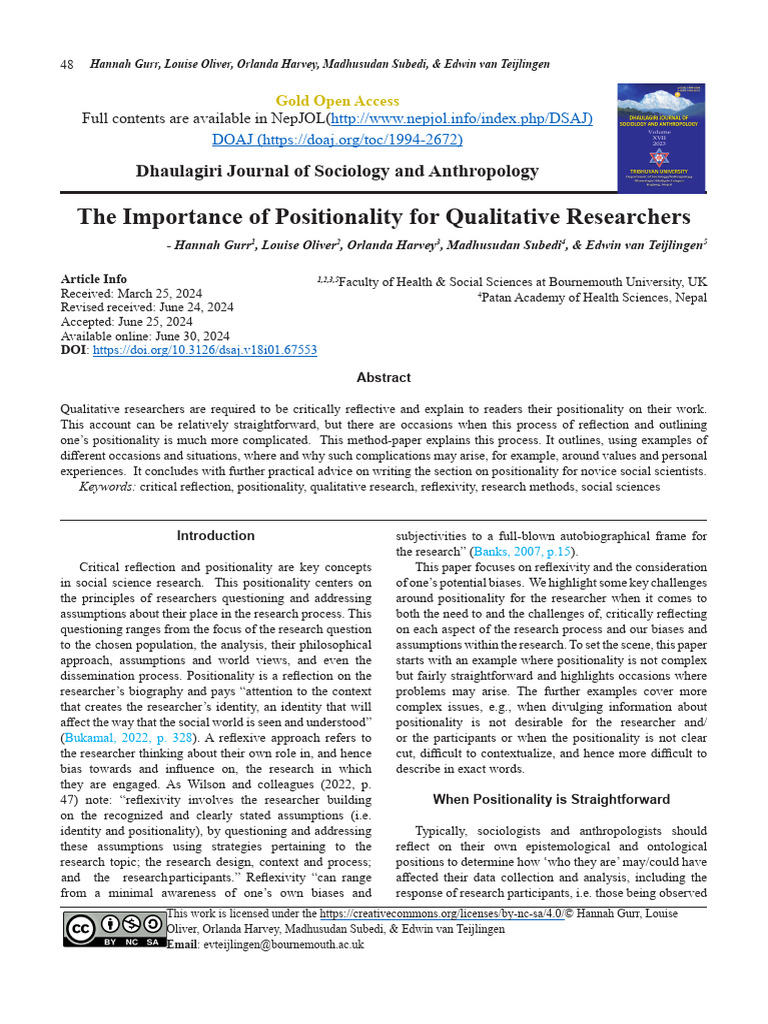 The Importance of Positionality For Qualitative Re | PDF | Reflexivity ...