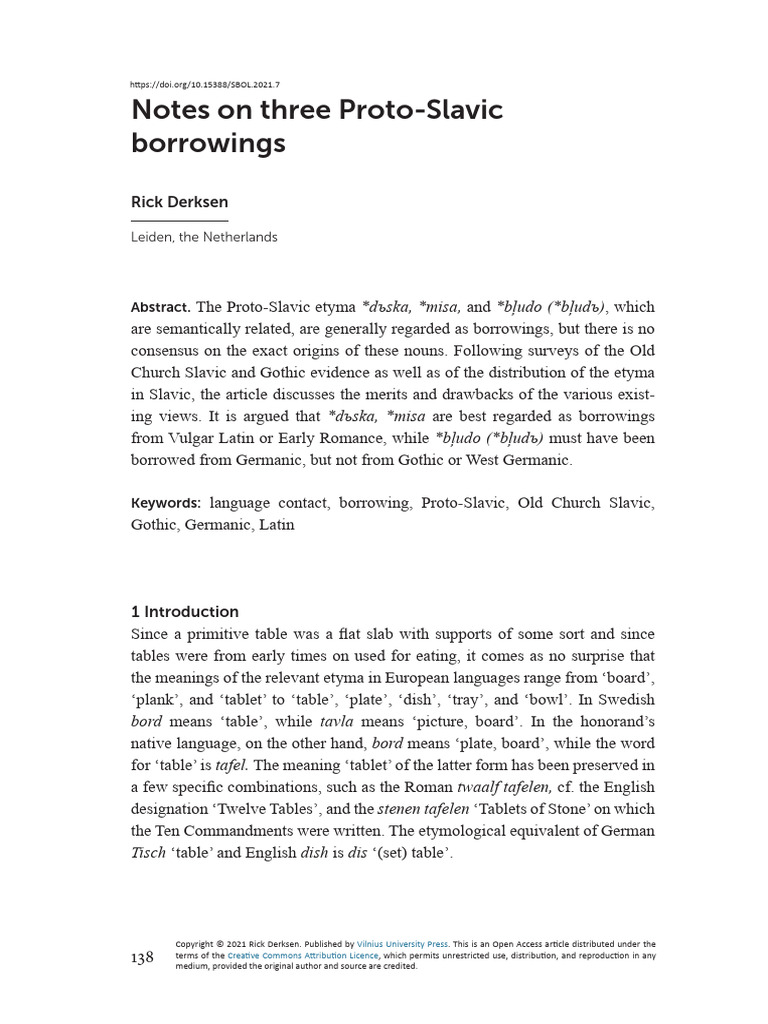 Proto-Slavic Borrowings | PDF | Grammatical Gender | Linguistics