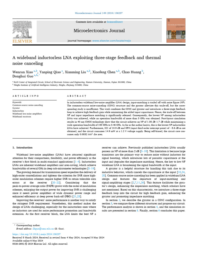 An Inductorless Wideband LNA Employing Three-Stage Feedback and Thermal ...