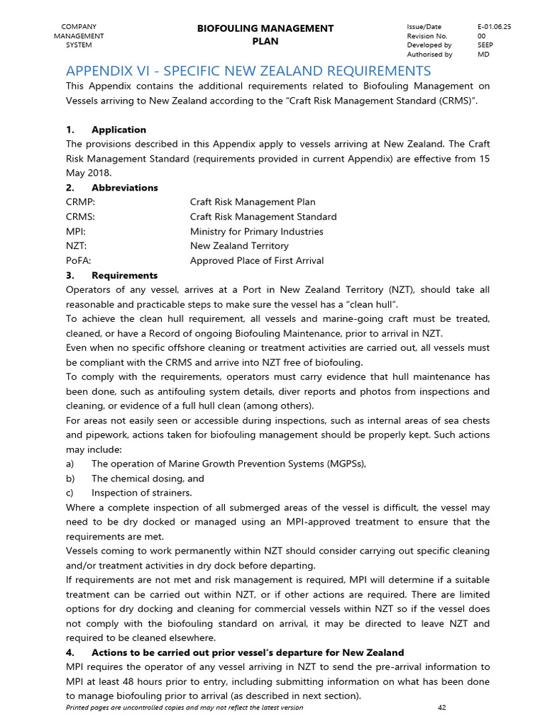 Biofouling Management Plan Issue E-4 | PDF