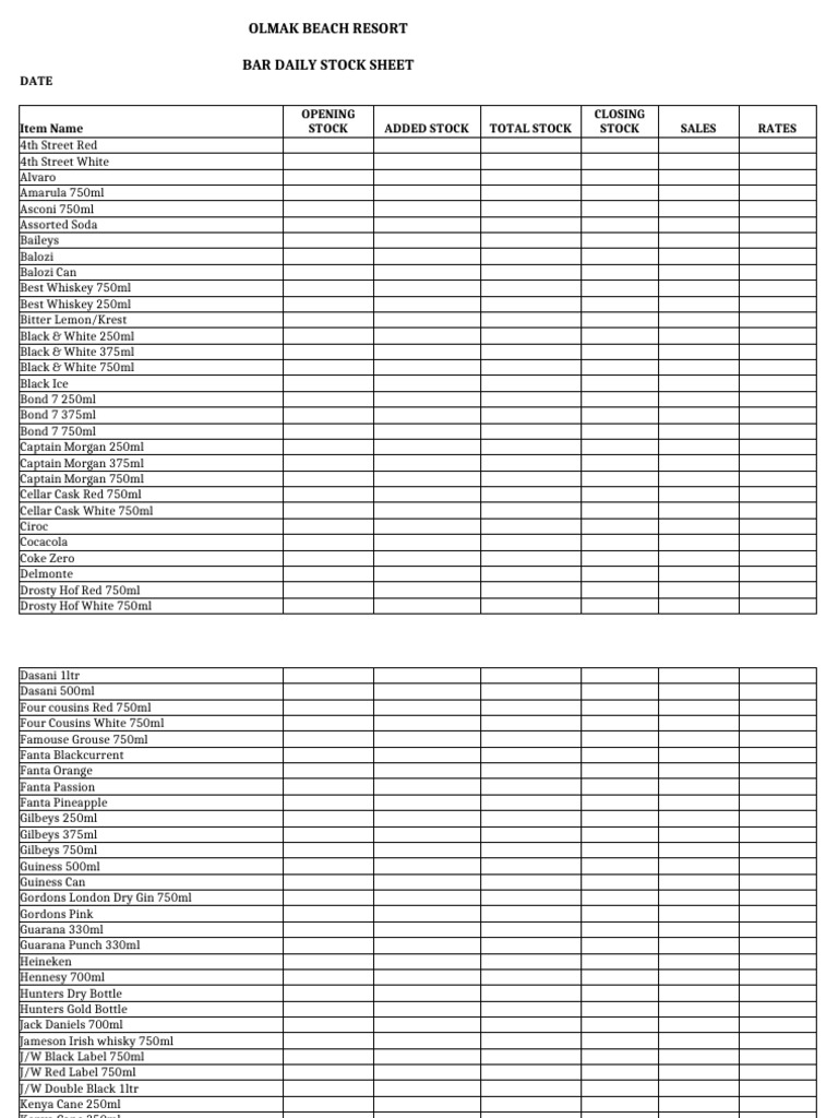 Bar Stock Sheet | PDF