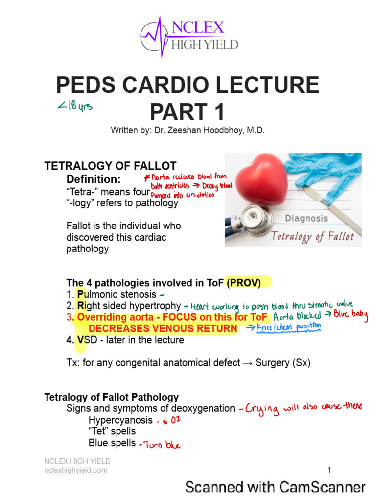 Pediatric Cardio Pt. 1 Notes (6 - 2023) | PDF | Cardiology | Medicine