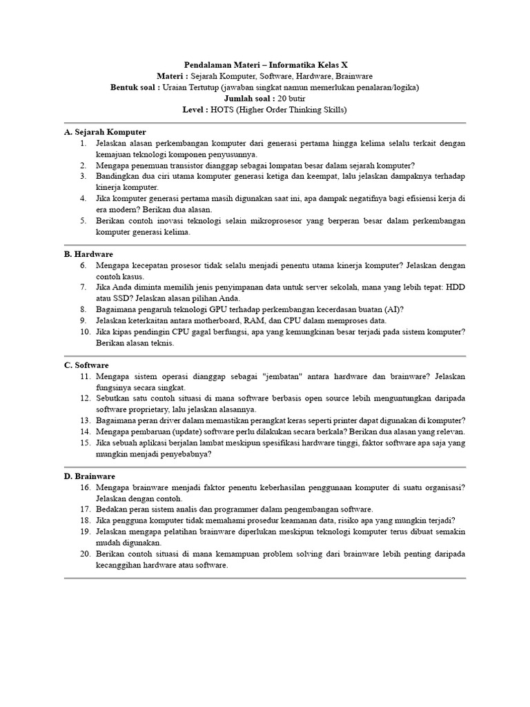 Pendalaman Materi Informatika X | PDF