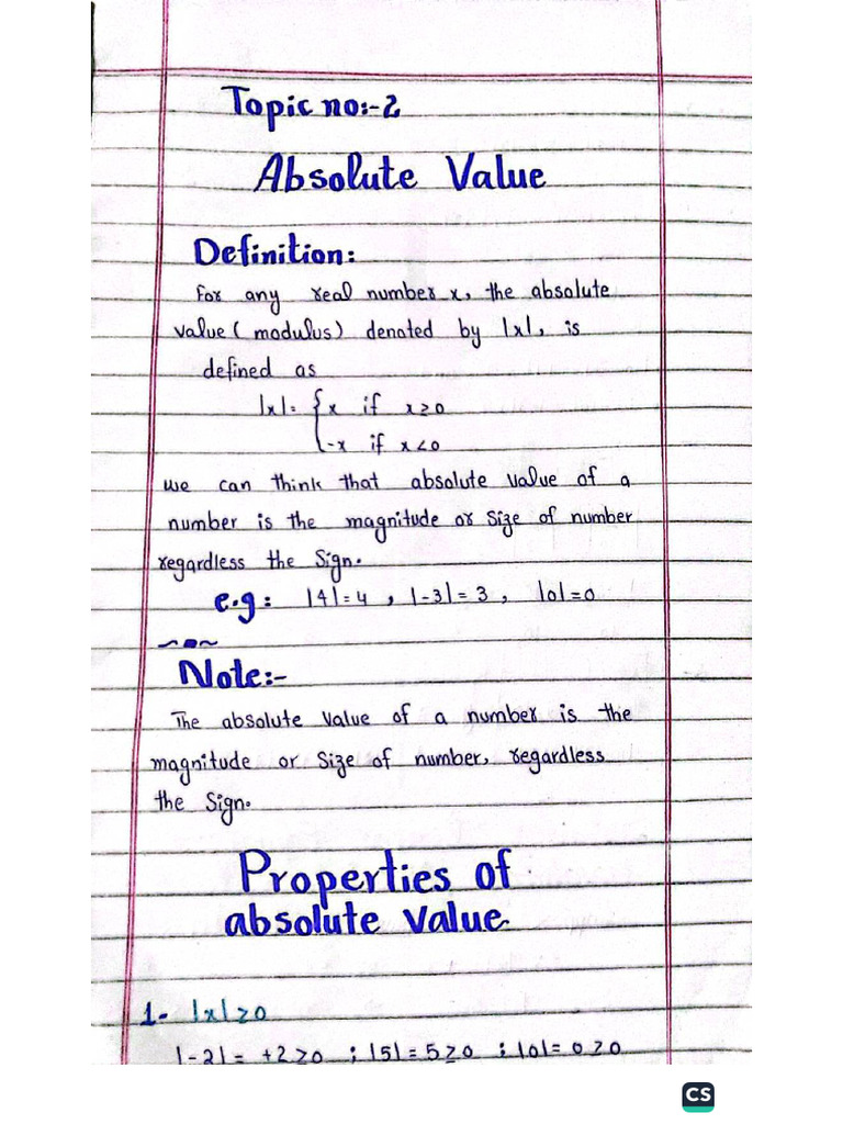 Absolute Value Topic With Exercise | PDF