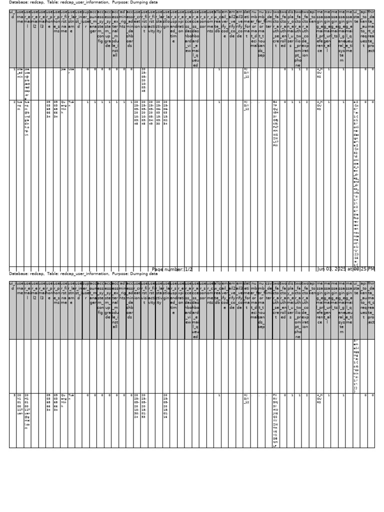 REDCap User Information Data Dump | PDF | Data | Information Technology
