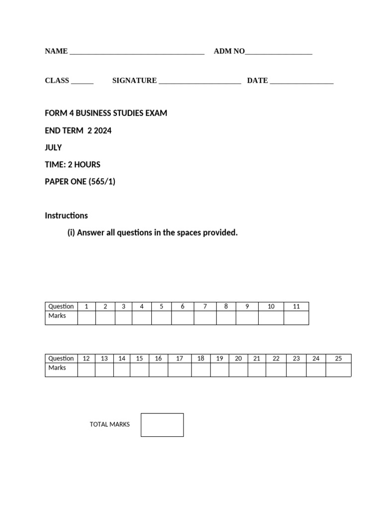 Business Studies f4t2 Pp1 2024 Qs | PDF | Economies | Business