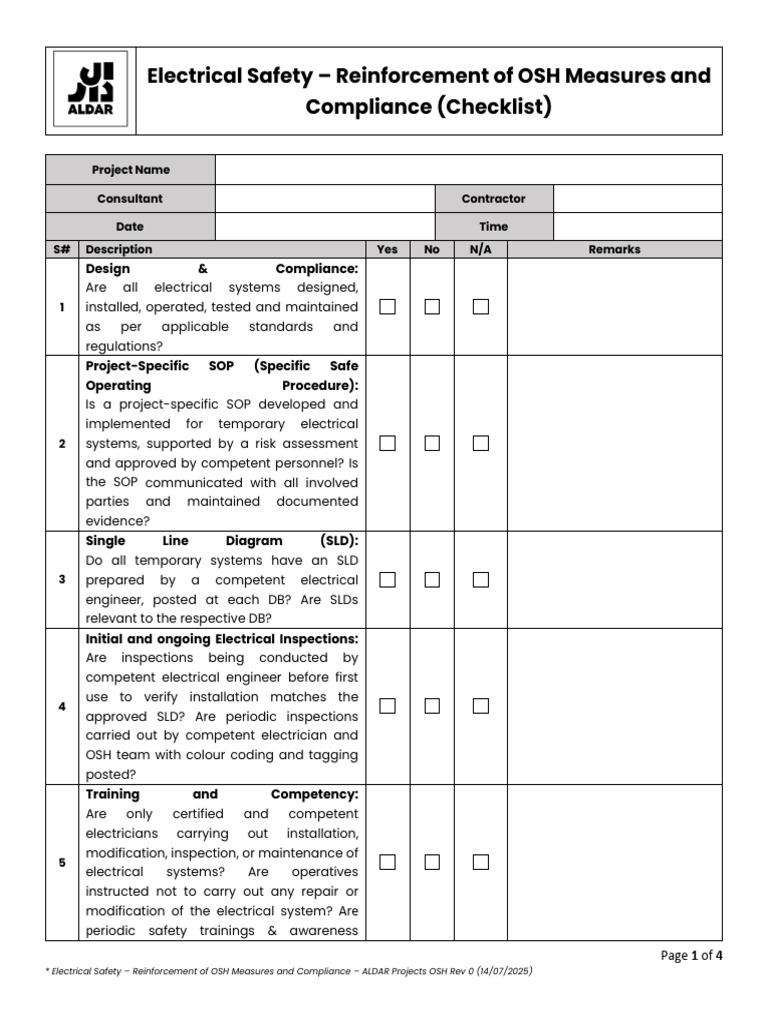 Electrical Safety Compliance Checklist | PDF | Safety | Electrical ...