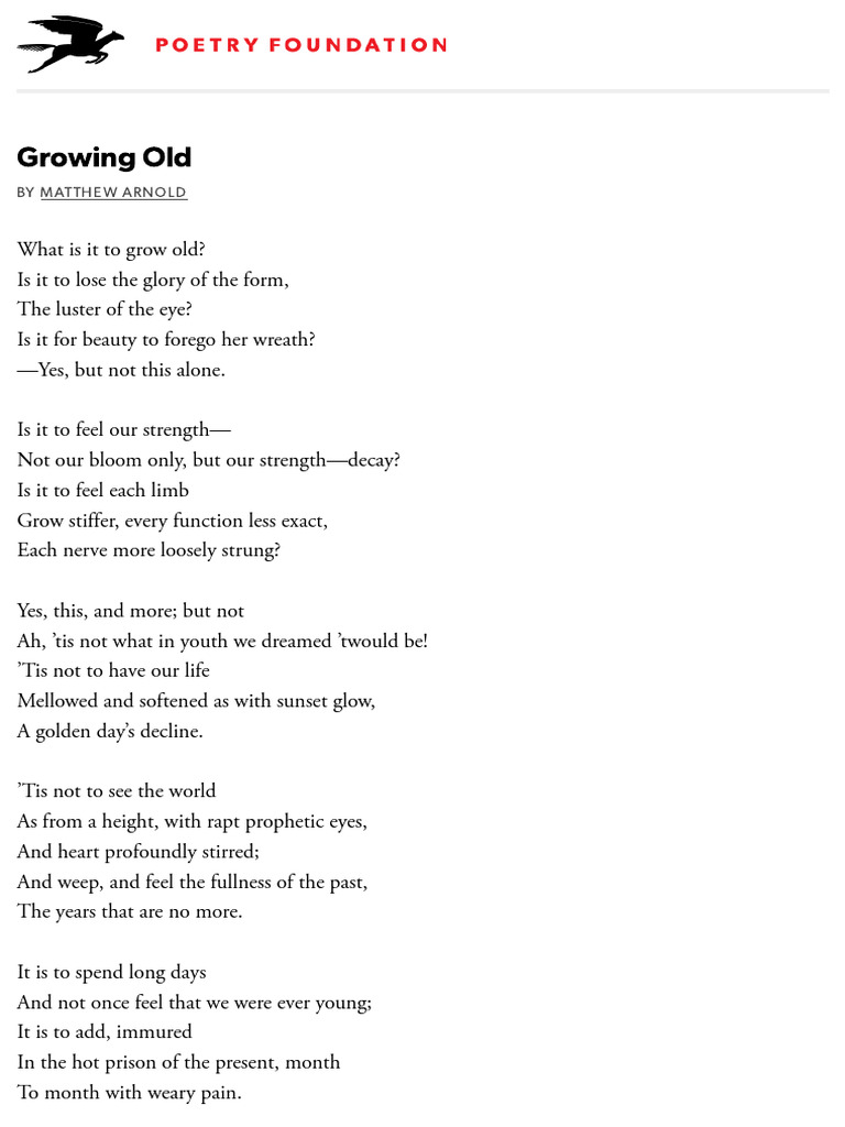 Growing Old - The Poetry Foundation | PDF
