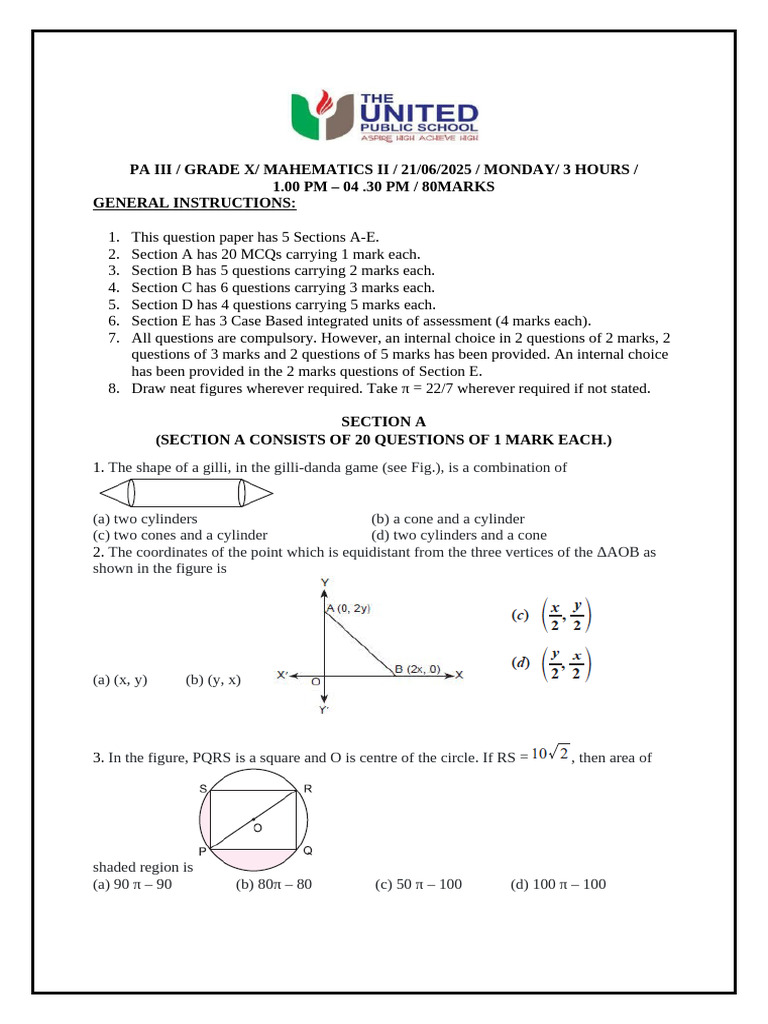 Grade X Mathematics Exam Paper 2025 | PDF | Sphere | Area