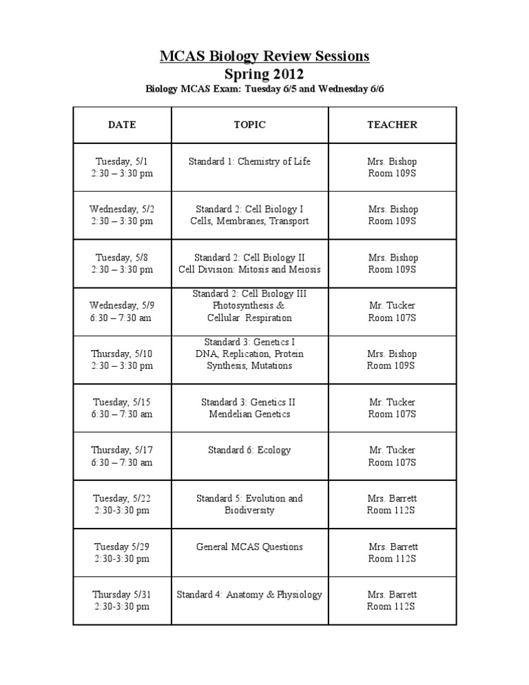 MCAS Biology Review Nights 2012 | PDF