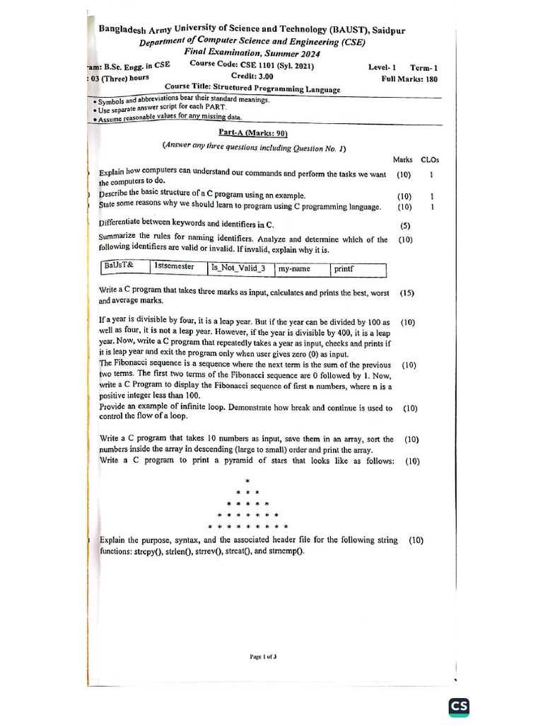 CSE Final Term Question by Sou | PDF