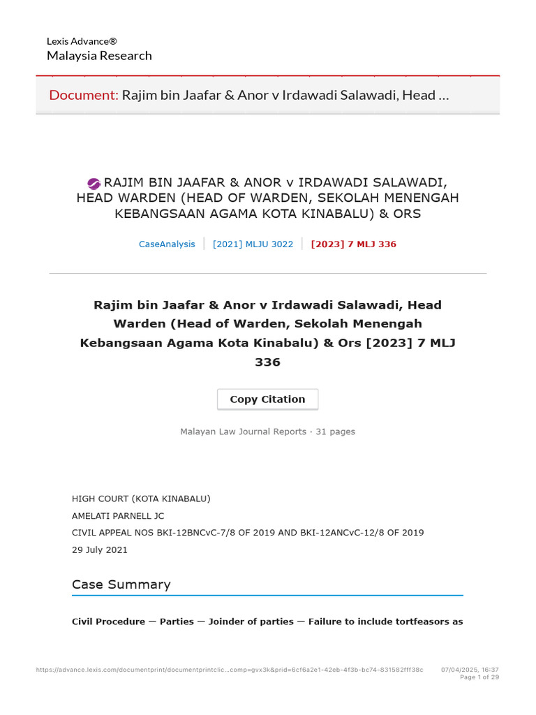 Rajim Bin Jaafar & Anor V Irdawadi Salawadi, Head Warden (Head of ...