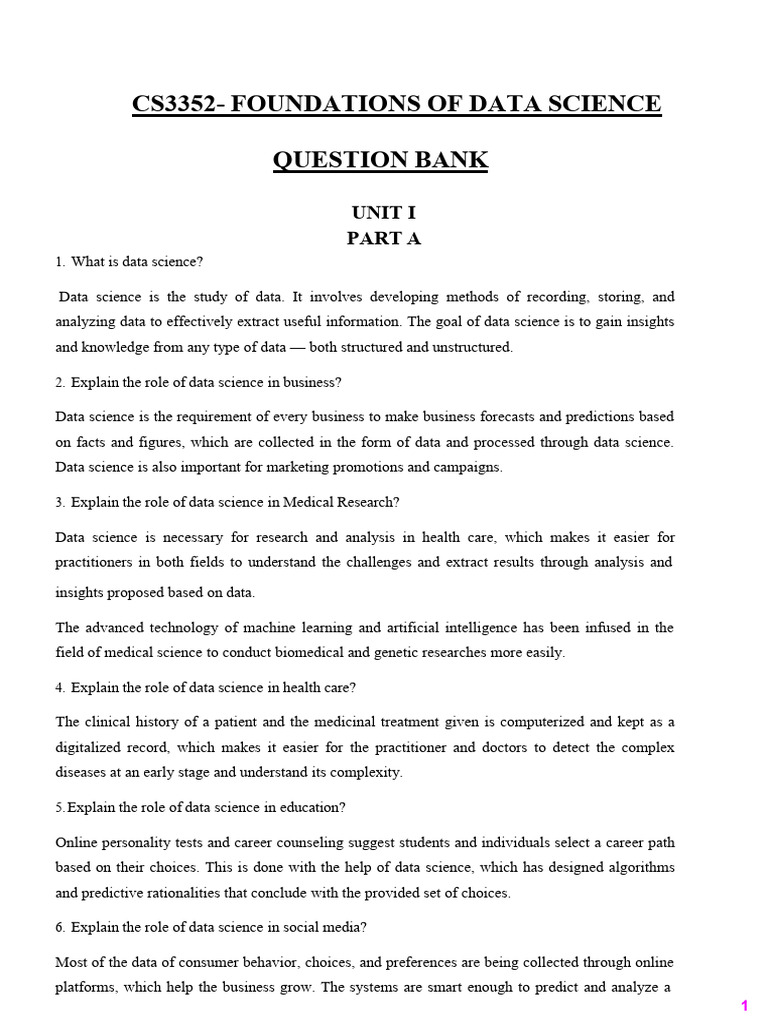 CS3352-FDS 2 Marks Questions With Answer | PDF | Regression Analysis | Linear Regression