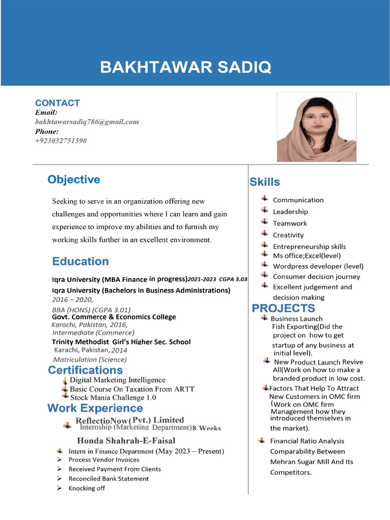 Bakhtawar Sadiq (Resume) | PDF