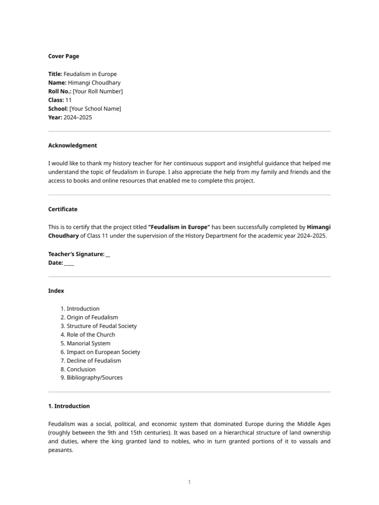 Feudalism in Europe Project | PDF | Feudalism | Middle Ages