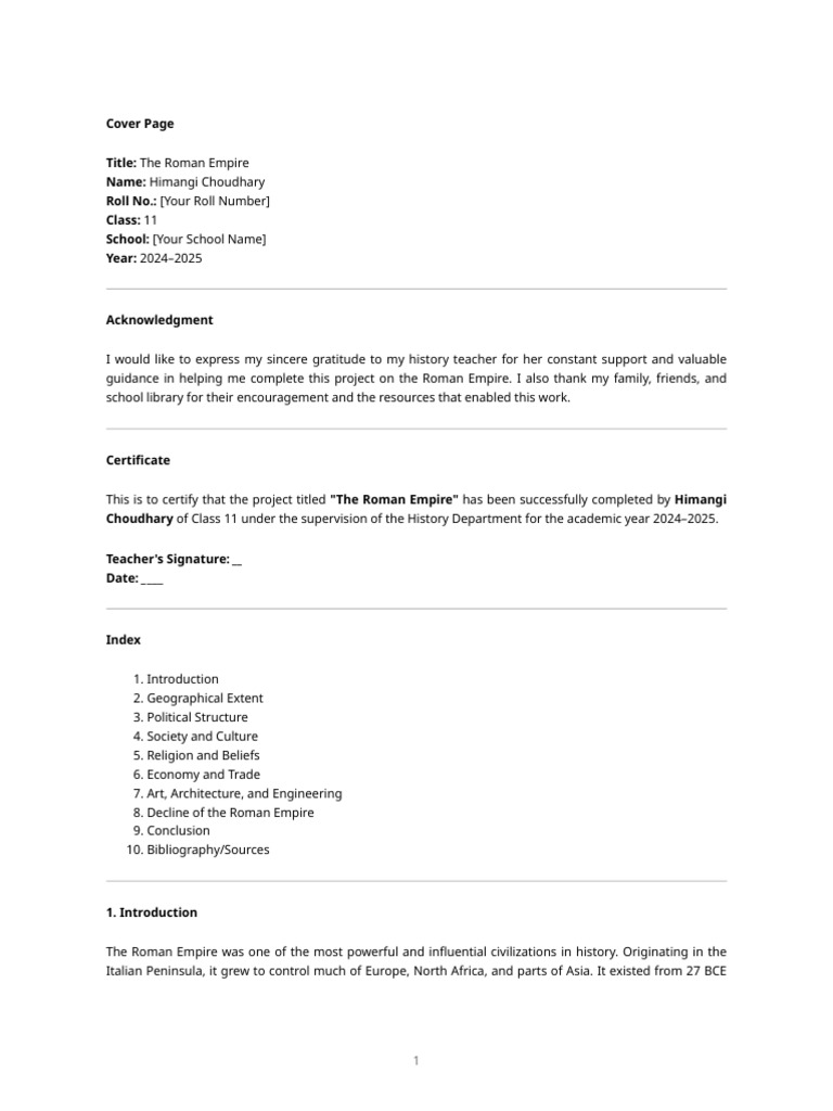 Class 11 Project on the Roman Empire | PDF | Roman Empire | Ancient Europe