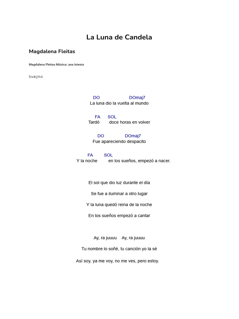 Letra y acordes de "La Luna de Candela" | PDF