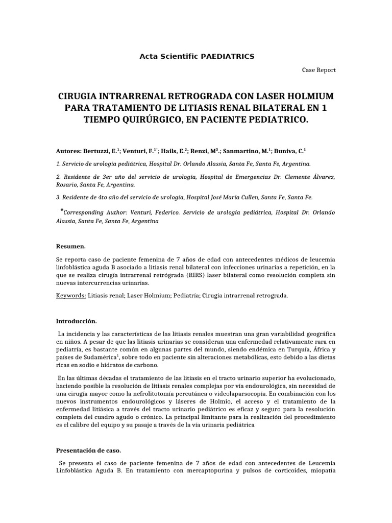RIRS con láser Holmium en litiasis renal pediátrica | PDF | Urología ...