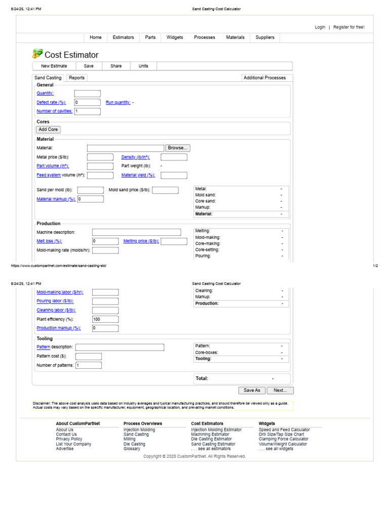 Sand Casting Cost Estimation Tool | PDF | Casting | Secondary Sector Of ...
