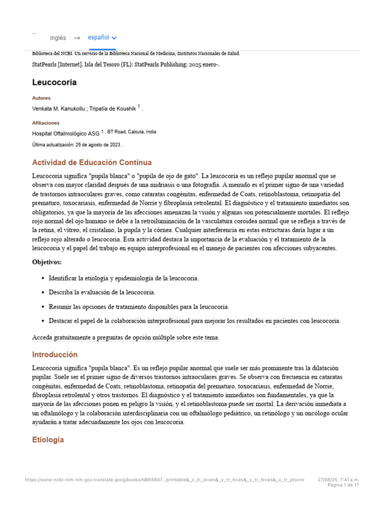 Leucocoria - StatPearls - Biblioteca Del NCBI | PDF | Diseases And ...